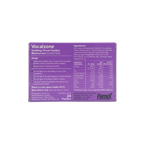Vocalzone Throat Pastilles – Blackcurrent Flavour - Pamex Shop